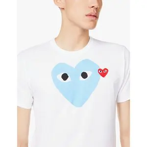 Play Comme Des Garcon Big And Small Heart Brand-appliqué Cotton-jersey T-shirt - Blue
