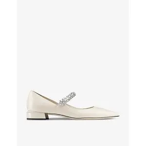 JIMMY CHOO Bing 25 Crystal-embellished Patent-leather Flats - Linen