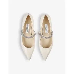 JIMMY CHOO Bing 25 Crystal-embellished Patent-leather Flats - Linen