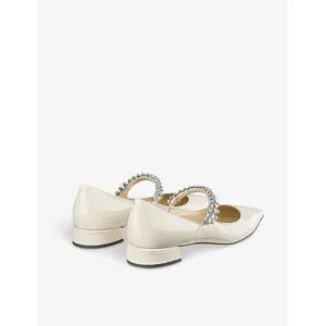 JIMMY CHOO Bing 25 Crystal-embellished Patent-leather Flats - Linen