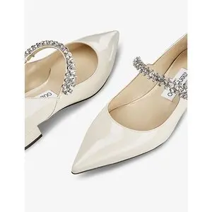 JIMMY CHOO Bing 25 Crystal-embellished Patent-leather Flats - Linen