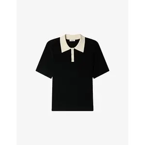 Sandro Contrast-collar Stretch-knit Polo Shirt - Black