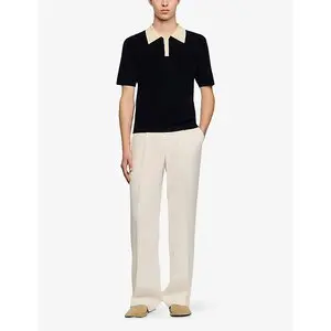 Sandro Contrast-collar Stretch-knit Polo Shirt - Black