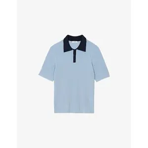 Sandro Contrast-collar Stretch-knit Polo Shirt S Bleus