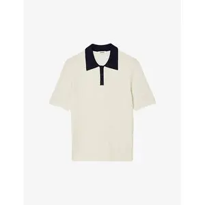 Sandro Contrast-collar Stretch-knit Polo Shirt S Naturels