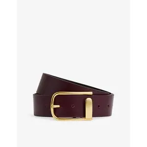 REISS Leather Half-keeper Belt - Burgundy