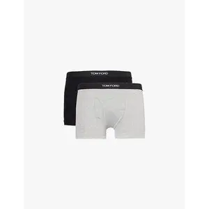 TOM FORD Branded-waistband Pack Of Two Stretch-cotton Trunks - Black Grey