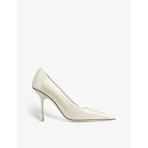 JIMMY CHOO Ixia 95 Pointed-toe Patent-leather Heeled Courts - Latte