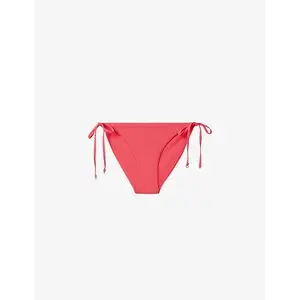 REISS Riah Side-Tie Low-Rise Bikini Bottom Coral