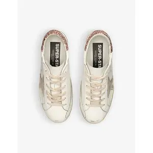 GOLDEN GOOSE Super-star Leather Trainers With Glitter Heel Tab