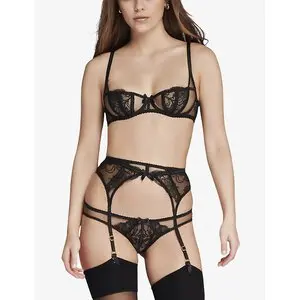 Agent Provocateur Rozlyn High-rise Lace Suspenders Xxl - Black