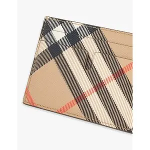 Burberry On Check-print Coated-canvas Card Holder - Sand