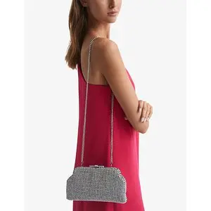 REISS Adaline Crystal-embellished Woven Clutch - Silver