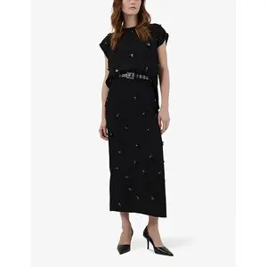 LEEM Flower-embroidered High-neck Woven Top