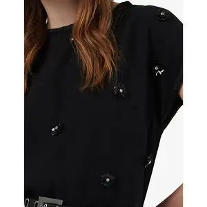 LEEM Flower-embroidered High-neck Woven Top