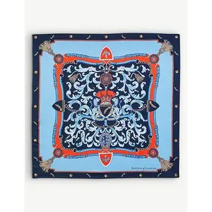 ASPINAL OF LONDON Signature Shield Graphic-print Silk Scarf - Blue