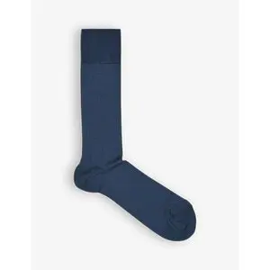 REISS Fela Ribbed Stretch-Cotton Socks Airforce Blue