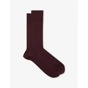 REISS Fela Ribbed Stretch-Cotton Socks Bordeaux