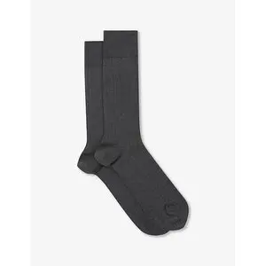REISS Fela Ribbed Stretch-cotton Socks - Charcoal