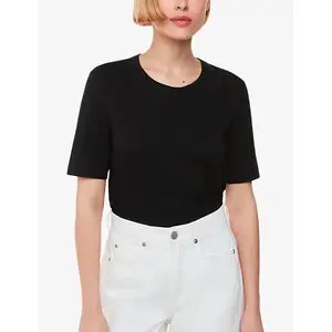 Whistles Rosa Double-trim Cotton T-shirt - Black
