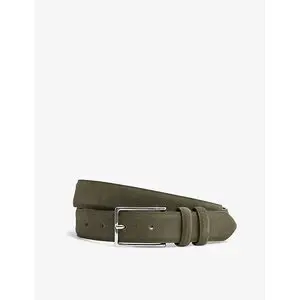 REISS Adjustable Buckle Suede Leather Belt Khaki
