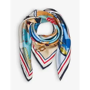 ASPINAL OF LONDON Pool Side Graphic-print Silk-twill Scarf - Poolblue