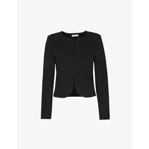 Whistles Collarless Cropped Cotton-jersey Jacket - Black