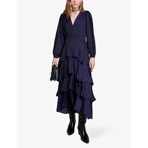 Maje Ruffinella Smocked-waist Ruffled Maxi Dress - Bleus