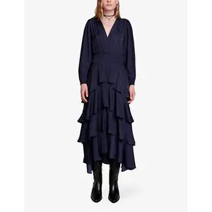 Maje Ruffinella Smocked-waist Ruffled Maxi Dress - Bleus