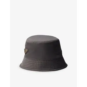 Prada Logo-Plaque Nylon Bucket Hat Grey