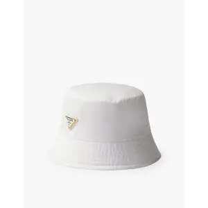 Prada Logo-Plaque Nylon Bucket Hat White