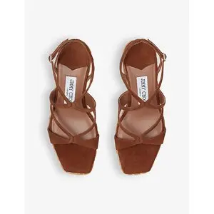 JIMMY CHOO Ayla 85 Suede And Raffia Wedge Sandals - Tan