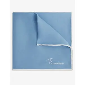 REISS Ceremony Logo-print Silk Pocket Square - Soft Blue