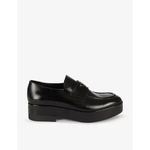 Prada Branded Brushed Leather Loafers