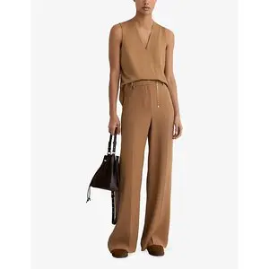 REISS Mira V-neck Sleeveless Woven Top - Camel