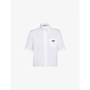 Prada Logo-plaque Cropped Cotton Shirt