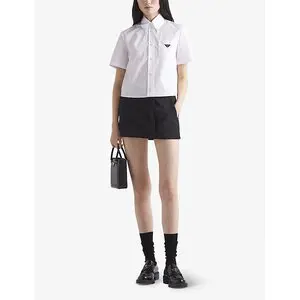 Prada Logo-plaque Cropped Cotton Shirt