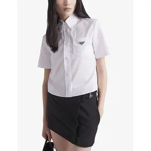Prada Logo-plaque Cropped Cotton Shirt
