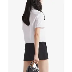 Prada Logo-plaque Cropped Cotton Shirt