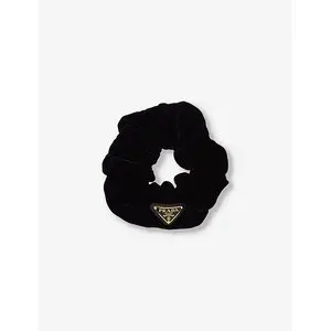 Prada Velvet Scrunchie With Logo Plaque - Black