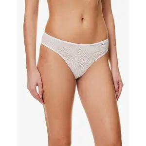 Calvin Klein Sheer Marquisette Embroidered Stretch-lace Briefs - White