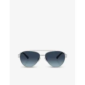 Tiffany & Co. Tf3101b Crystal-embellished Pilot Sunglasses - Silver