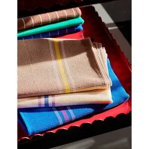 HAY Canteen Striped Cotton Tea Towel - Blue And Fuchsia