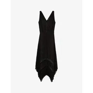 The Kooples Lace-embroidered Pleated Woven Midi Dress - Black