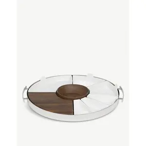 Christofle Mood Polished Steel, Walnut And Porcelain Tray 40cm - One-color