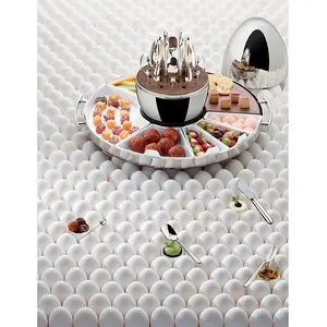 Christofle Mood Polished Steel, Walnut And Porcelain Tray 40cm