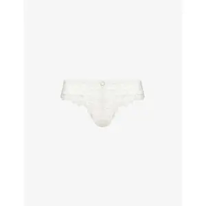 Panache Allure Floral-embroidered Stretch-woven Thong - Ivory