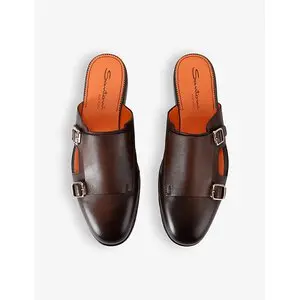Santoni Monk Double-buckle Leather Mules - Dark Brown