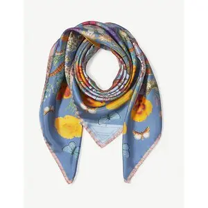 ASPINAL OF LONDON Botanical 'a' Floral-print Silk Scarf - Blue/yellow
