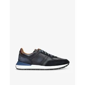 Magnanni Xl Grafton Leather And Suede Low-top Trainers - Navy